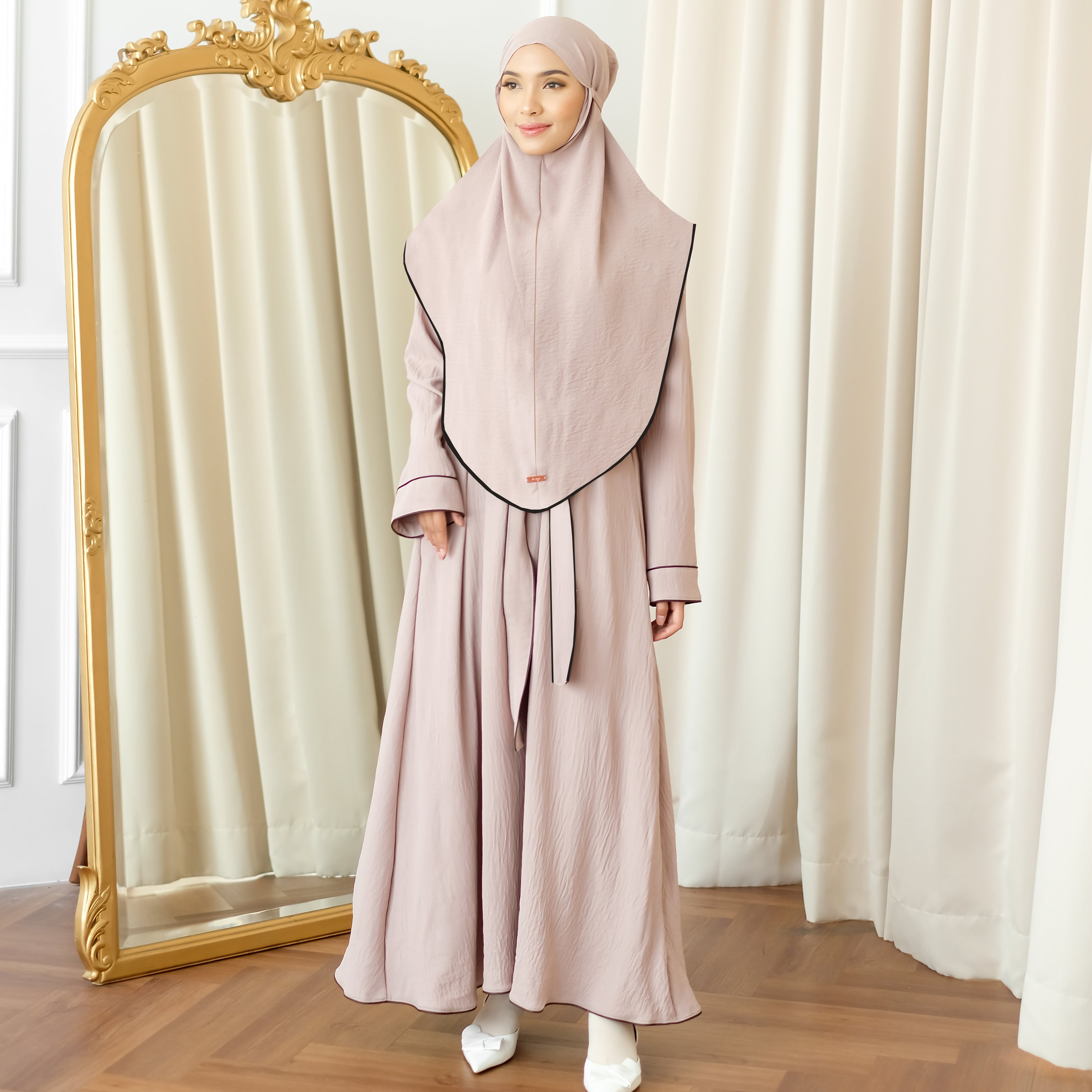 Hafiza Abaya Set Soft Beige – Lozy
