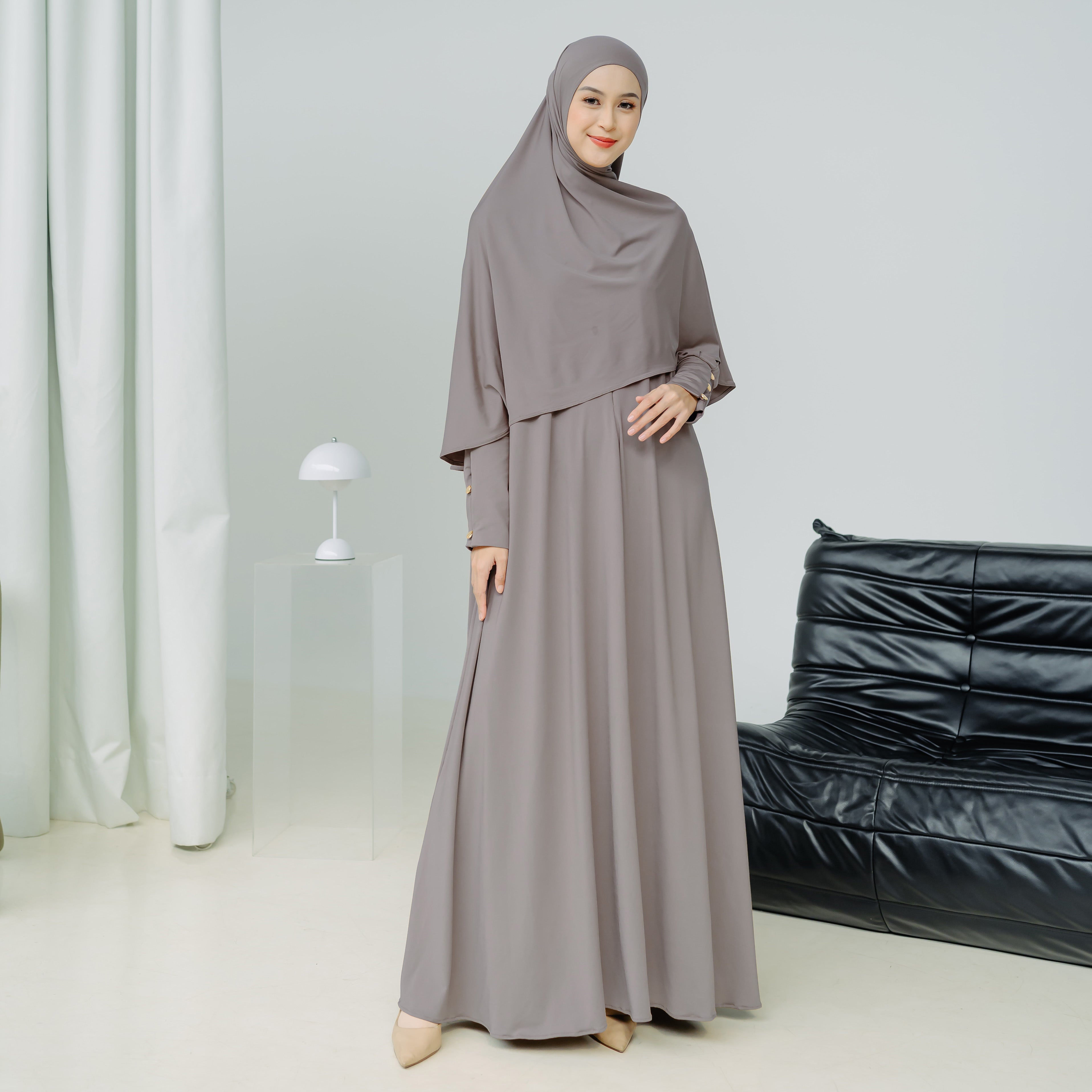 Hafisa Abaya Set Grey Cream – Lozy