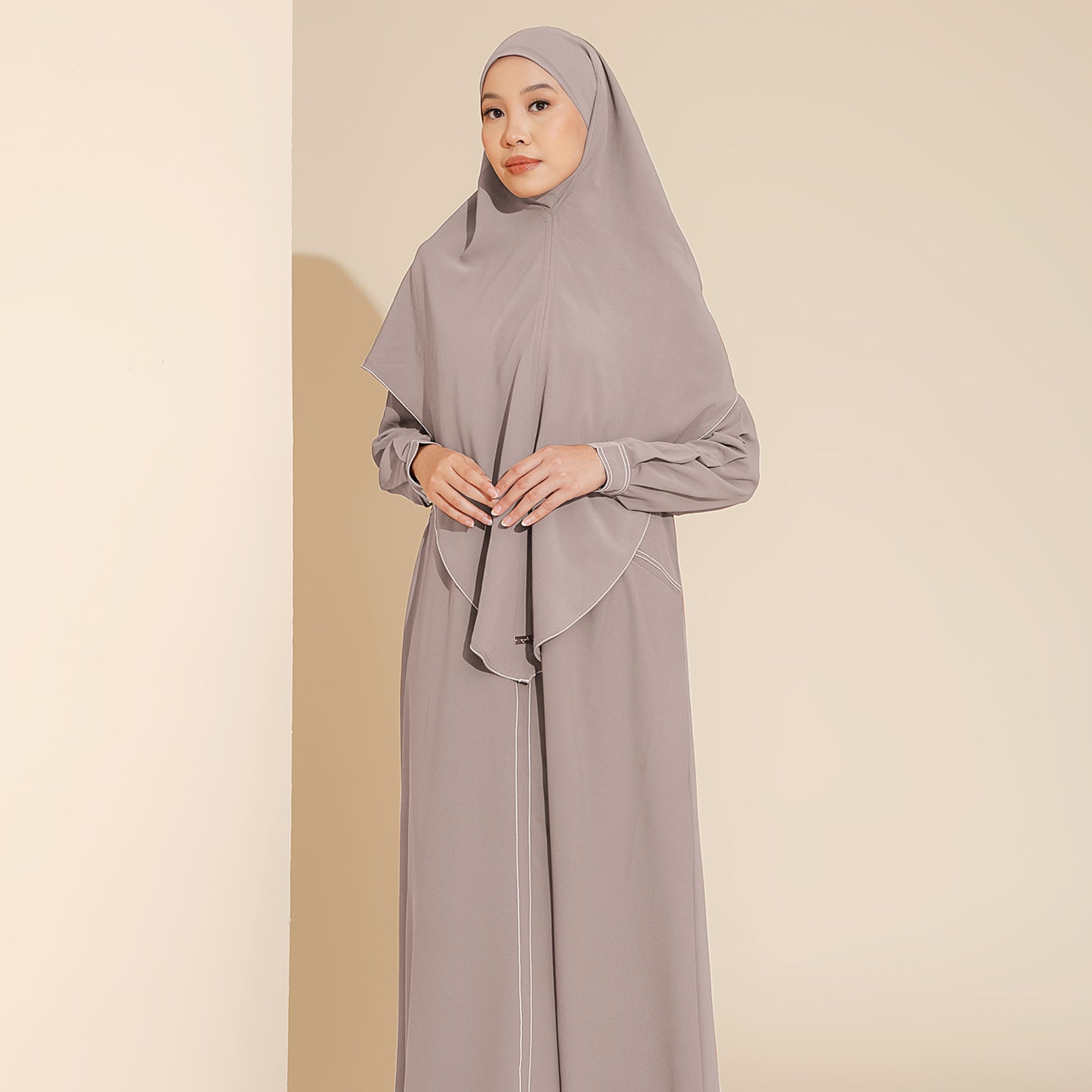 Humaya Abaya Set Grey Cream – Lozy