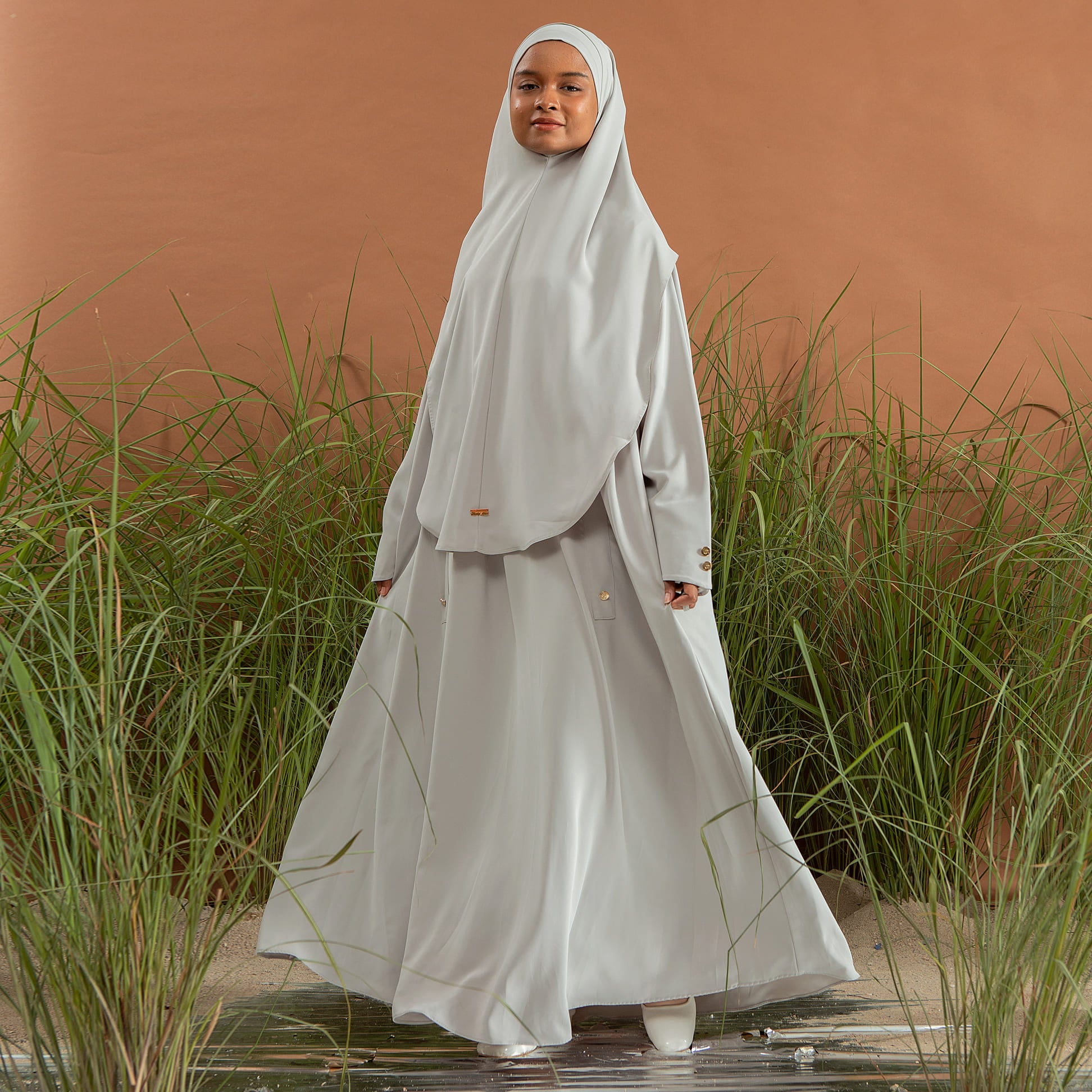 Asma Abaya Set Light Grey L-XL – Lozy