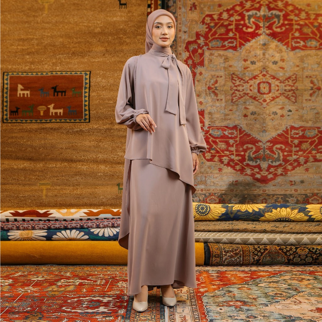 Haiza Tunik Set Grey Cream – Lozy